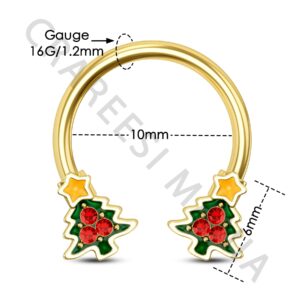 CM Crareesi Mania Christmas Tree Septum Ring 16G Septum Piercing Jewelry 316L Stainless Steel Gold Daith Piercing Jewelry 10mm Daith Earrings for Christmas