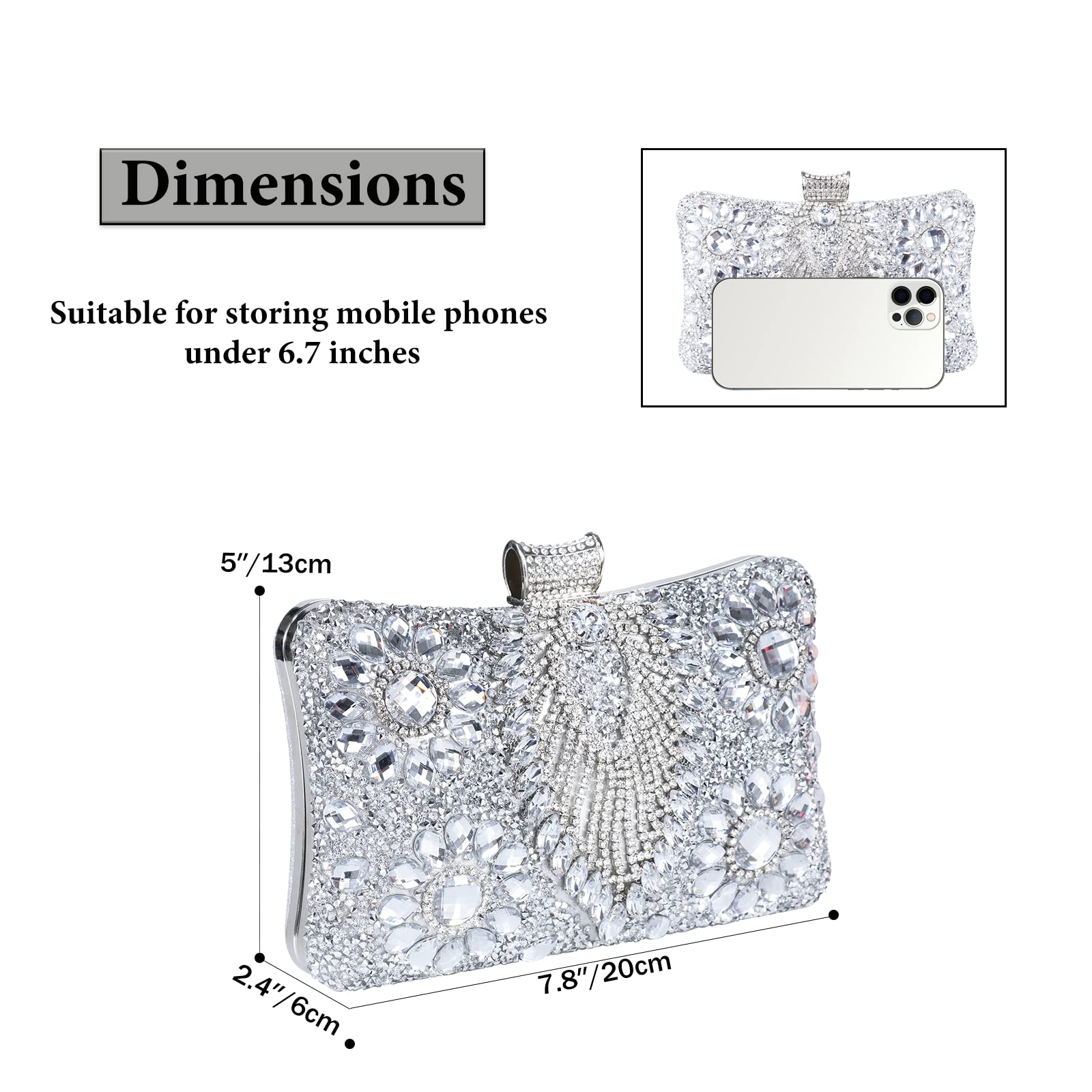 COAIMANEY Womens Sparkly Rhinestone Sequin Glitter bag Clutch Evening Handbag Shoulder Bags Purse for Wedding Party Prom