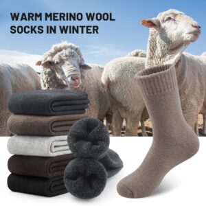 SIMIYA 5 Pairs Merino Wool Socks for Men, Thick Winter Wool Hiking Socks, Warm Breathable Crew Mens Socks（Fit USA Size 7-13