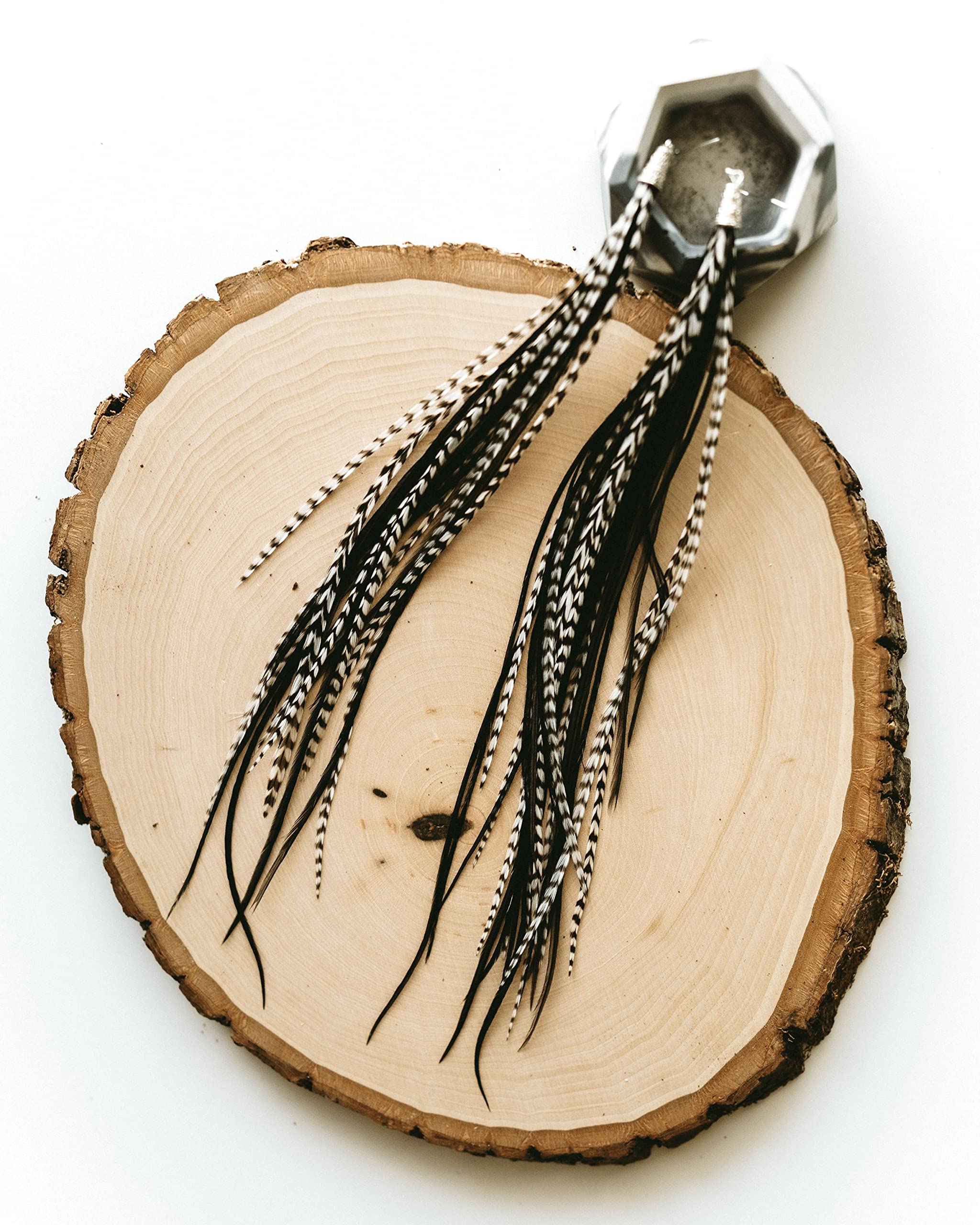 Feather Headz Bohemian handmade Black & Grizzly long lightweight feather dangle earrings for women