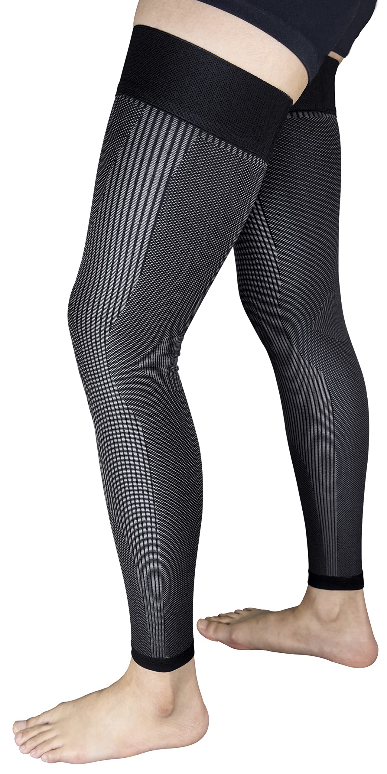 UTYOAA Full Leg Compression Sleeves,Women & Men,Thigh High 20-30mmHg Gradual Support,Circulation Hose Stockings for Pain Swelling Varicose Veins,Running Athletics Nurses Travel,1Pair Black L