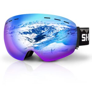 shuoliyan ski goggles - with ski mask, anti-fog snow goggles, uv protection otg snowboard goggles for men women （purple lens）