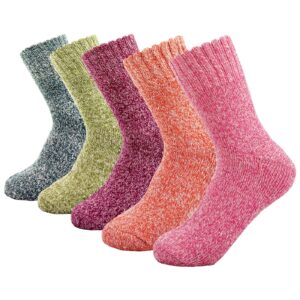 yhzfs womens christmas thick wool socks heavy duty warm knit vintage cozy soft crew socks 5 pairs assort gifts for women (5 pairs assorted - 003)