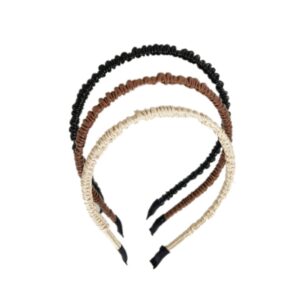 yoemayuner ruched headband retro headbands for women,pu leather ruched hair hoop fashion elegant headwear hair accessories for girls, (3pcs, black beige darkbrown)