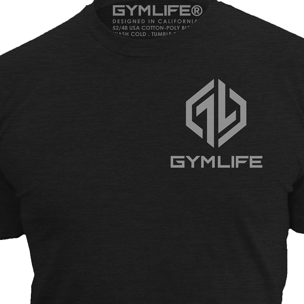 GYM LIFE Men's Power Up Icon Athletic Performance Short Sleeve Workout T-Shirt, Black (Medium)