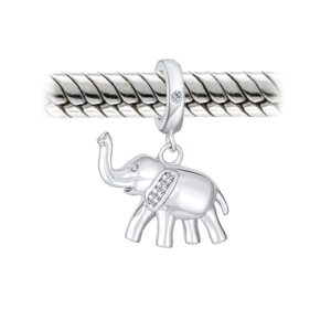 Trunk Up Good Luck Zoo Animal Elephant Dangle Bead Charm For Women Teen .925 Sterling Silver Fits European Bracelet