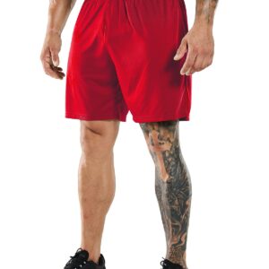 MIER Men's Quick-Dry Athletic/Soccer/Basketball Shorts Without Pockets No Liner Running Workout Training Active Shorts, Black/Red, L