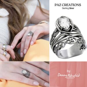 Sterling Silver Pear Shaped Cubic Zirconia Ring, Hypoallergenic, Nickel and Lead-free, Artisan Handcrafted Designer Collection, by Paz Creations (WH,7)