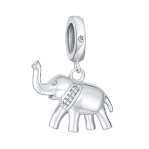 trunk up good luck zoo animal elephant dangle bead charm for women teen .925 sterling silver fits european bracelet