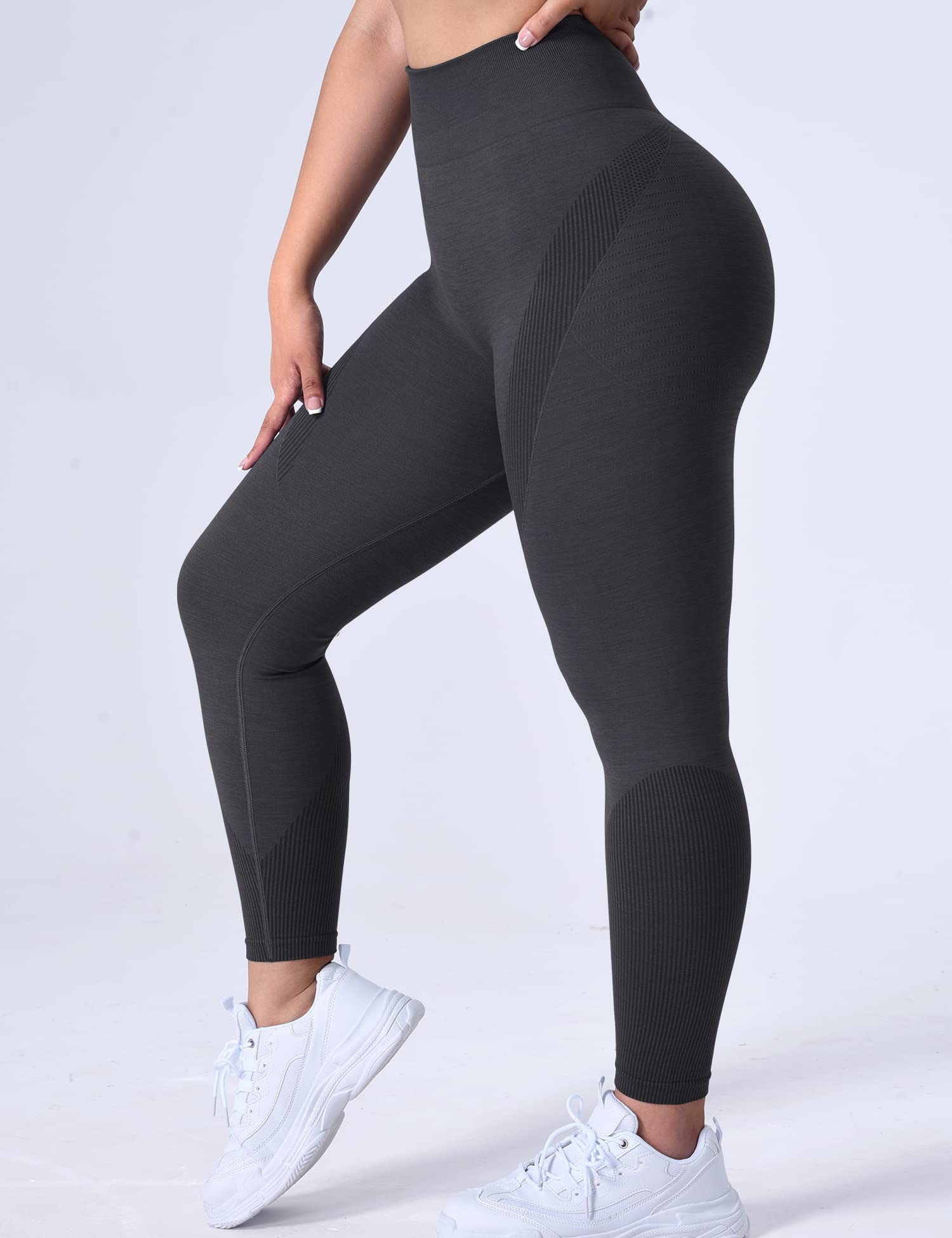 YEOREO Women Seamless Ozone Workout Leggings High Waisted Butt Lifting Recycled Yoga Pants Grey L