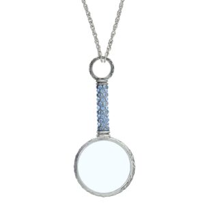 1928 jewelry women's light sapphire blue pave crystal magnifying glass necklace pendant enhancer, 30 inch - magnification power: 2-3x