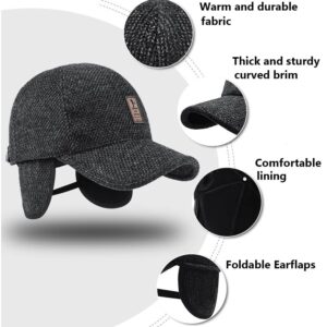 EDIKO Winter Hats for Men Baseball Cap Warm Dad Caps with Earflaps Adjustable Black