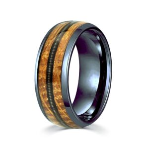 guitar string mens wedding ring whiskey barrel gunmetal tungsten | guitarist mens wedding band | musician mens ring 8mm comfort fit