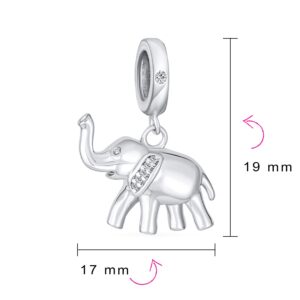 Trunk Up Good Luck Zoo Animal Elephant Dangle Bead Charm For Women Teen .925 Sterling Silver Fits European Bracelet