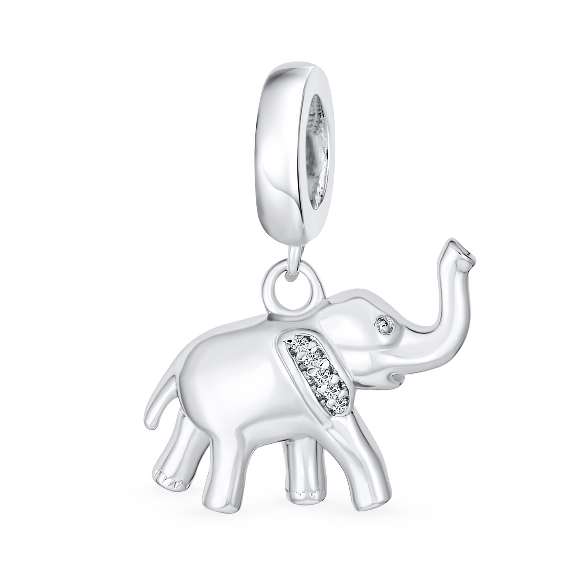 Trunk Up Good Luck Zoo Animal Elephant Dangle Bead Charm For Women Teen .925 Sterling Silver Fits European Bracelet