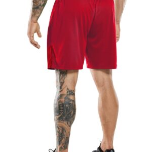 MIER Men's Quick-Dry Athletic/Soccer/Basketball Shorts Without Pockets No Liner Running Workout Training Active Shorts, Black/Red, L