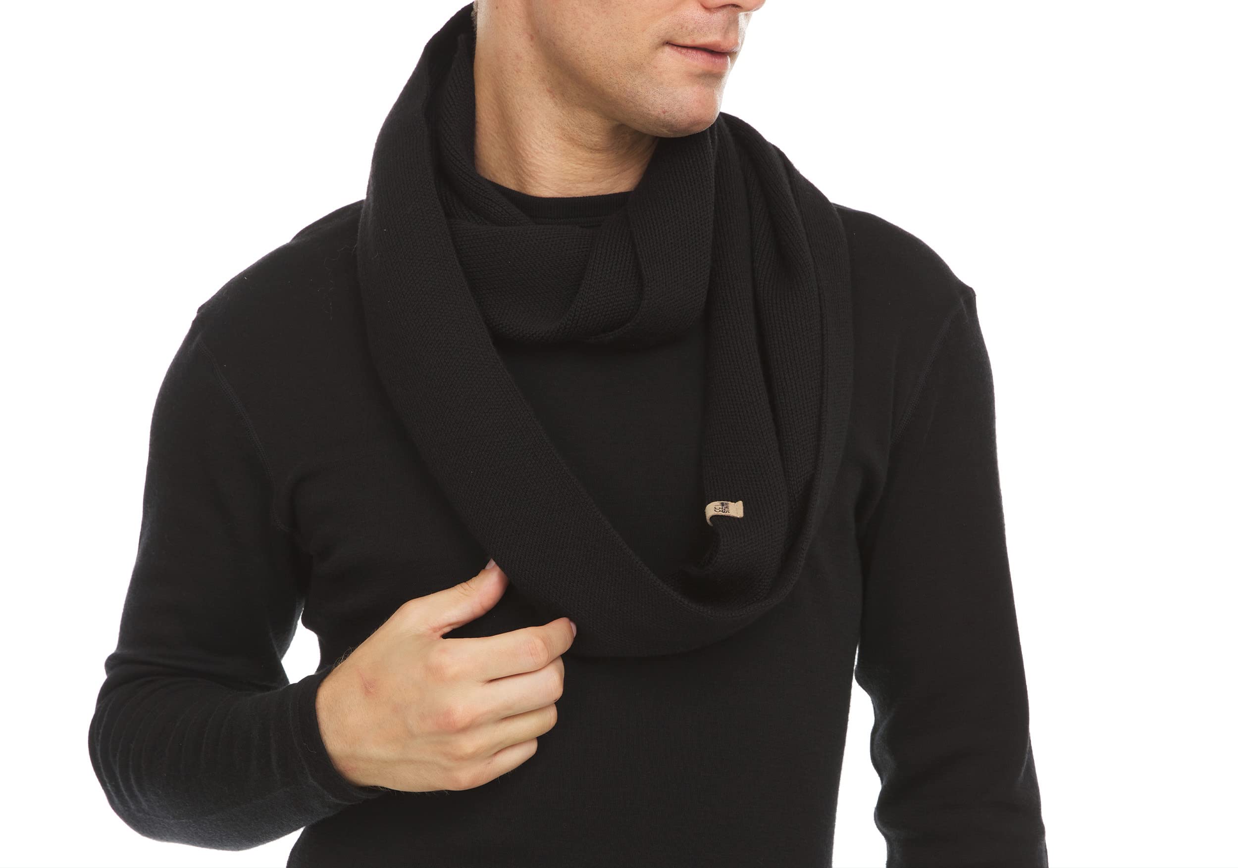 100% Merino Wool Everyday Knit Infinity Scarf - Winter Loop Scarf - Midweight Scarves for Women and Men - Black - One Size