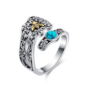 hukkun spoon ring sterling silver chunky gold bee rings for women adjustable turquoise ring