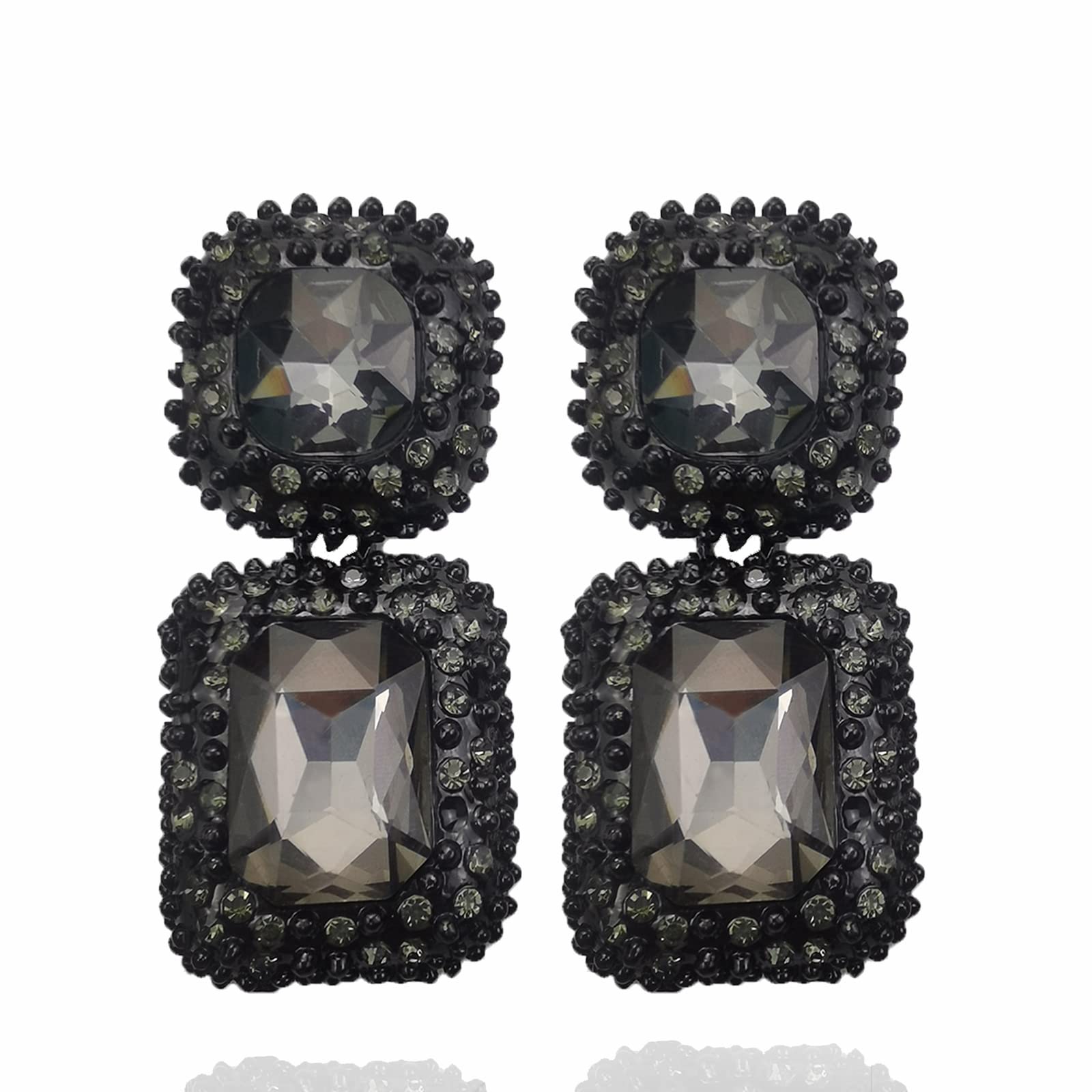 VANGETIMI Black Crystal Statement Drop Earrings Fashion Rhinestone Rectangle Dangle Earrings Evening Prom Pageant Party Earrings for Women