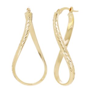 italian 14k yellow gold diamond cut twisted oval hoop earrings 1.4" 1.7 grams