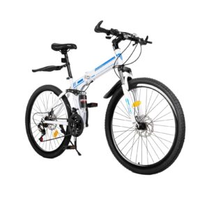 wdzczdoo 26 inch foldable mountain bike, 21 speed mtb bicycle with high carbon steel frame,spring fork,dual-disc brake, for adult,men & womens bikes