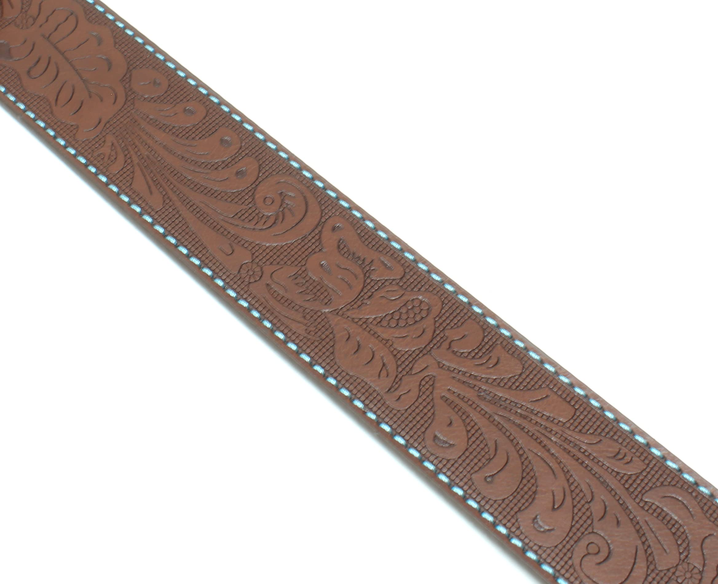 BC Belts Leather Belt Strap with Embossed Western Scrollwork 1.5" Wide with Snaps (Brown/Teal-S)