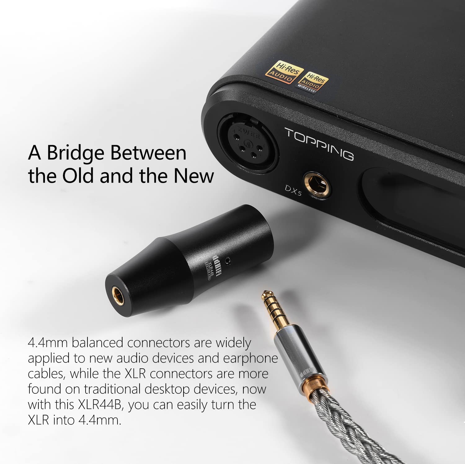 DD ddHiFi XLR44B (2022) XLR 4pin to 4.4mm Balanced Headphone Jack Adapter, Audio Converter for Earphones/Headphones