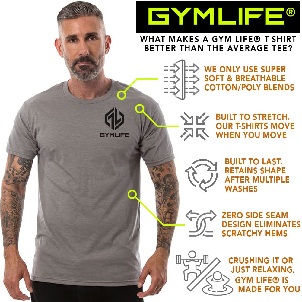 GYM LIFE Men's Power Up Icon Athletic Performance Short Sleeve Workout T-Shirt, Black (Medium)