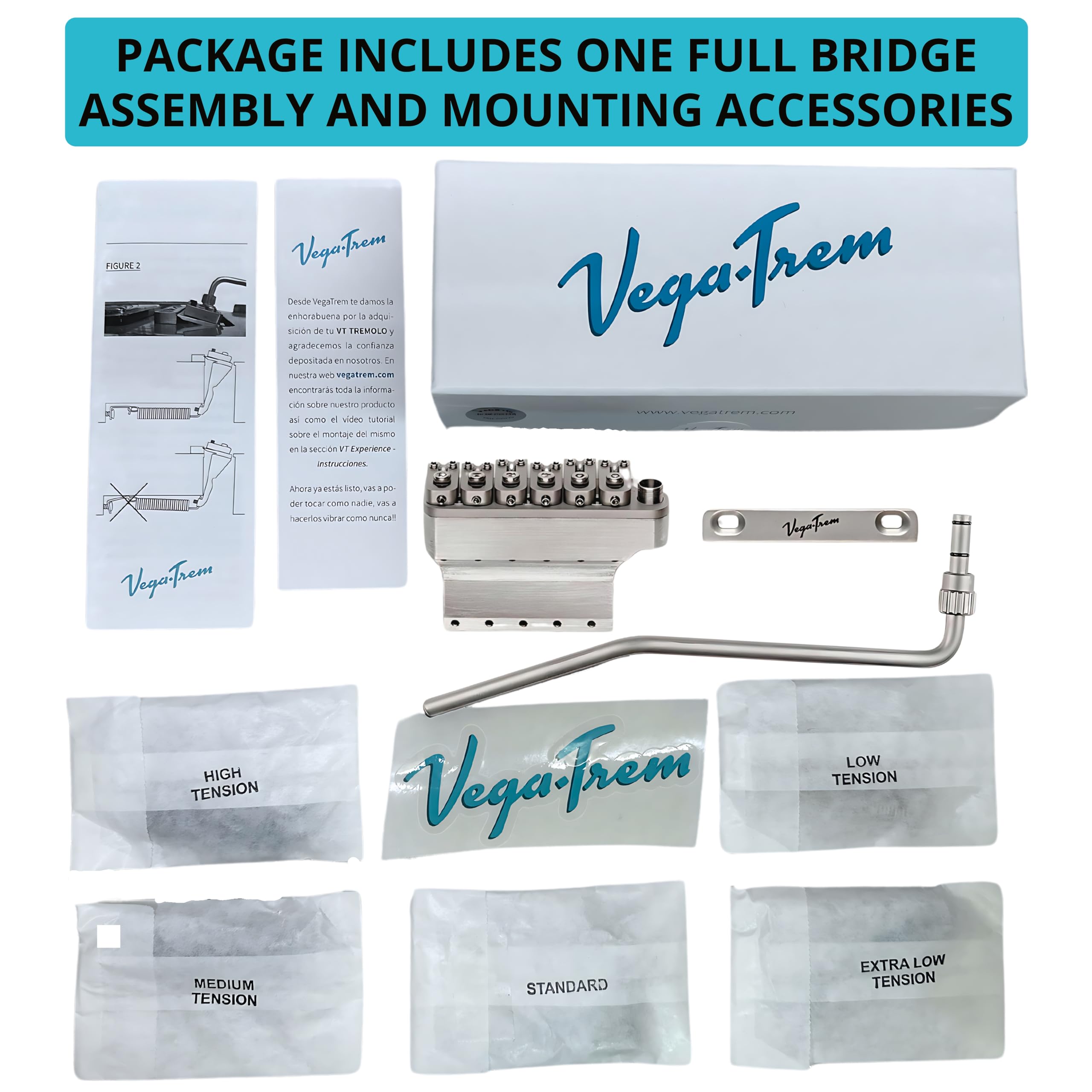 Vega-Trem VT1 2-Points Satin Stratocaster Guitar Tremolo Bridge For Strat No Mods Easy Installation