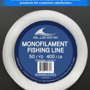 BLUEWING Monofilament Fishing Line Clear Invisible Thin Diameter Fishing String Mono Fishing Line, Dia.1.9mm*50YD*400LB