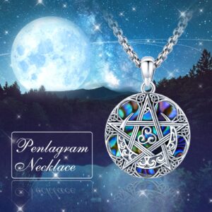 LOOVE Wiccan Pentagram Necklace for Women Sterling Silver Abalone Shell Pentacle Pendant Pagan Jewelry (A-Pentagram)