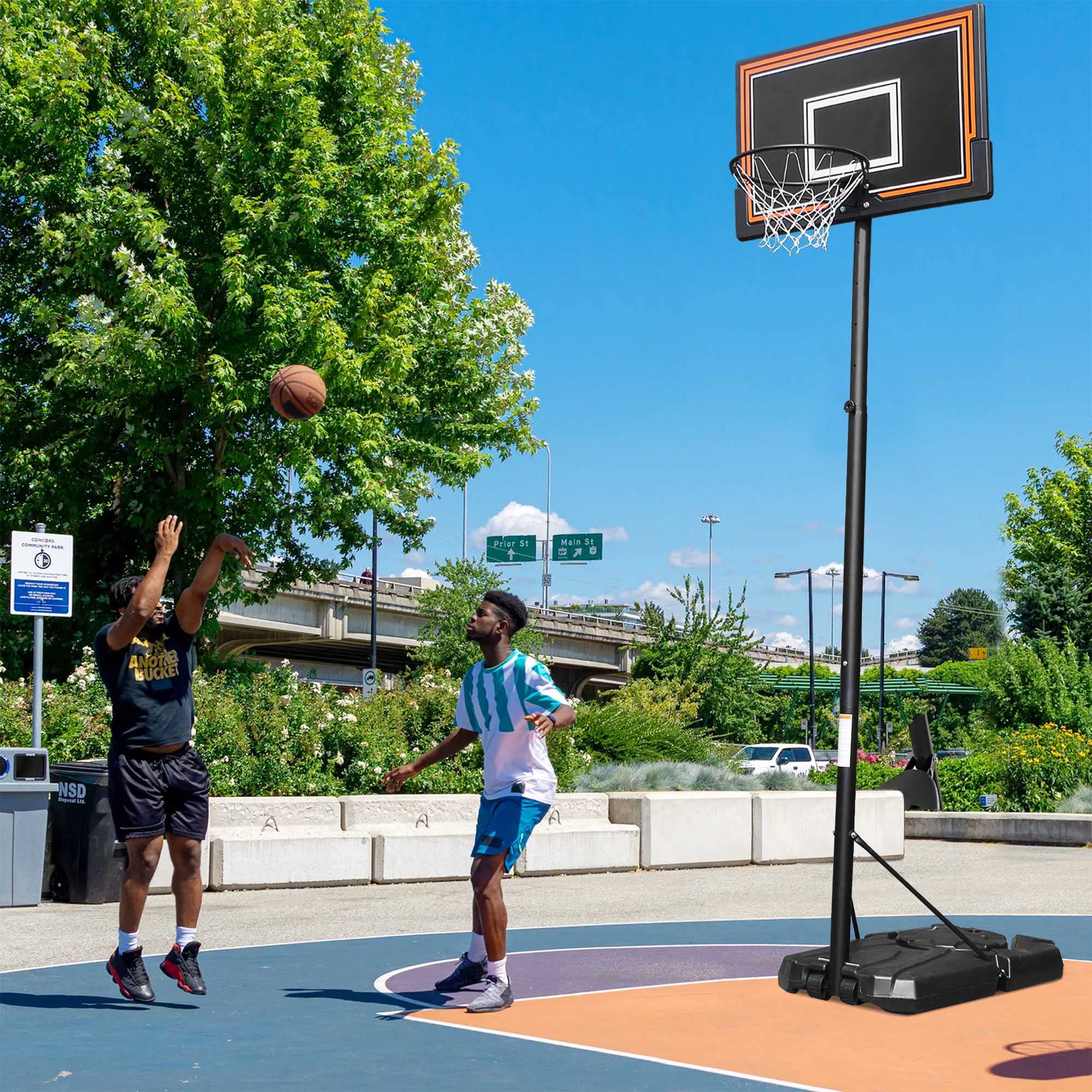 Portable Basketball Hoop Goals Outdoor Indoor Basketball Court w/Canasta de Basketball Backboard & Wheels & Fillable Base 7-10ft Adjustable Height Removeable Weather-Resistant for Youth Adult