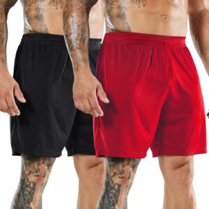 mier men's quick-dry athletic/soccer/basketball shorts without pockets no liner running workout training active shorts, black/red, l