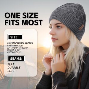 OUTDOOR SHAPING Merino Wool Beanie, Unisex Cable Knit Hat, Daily Rib Cuff Beanie, Warm Winter Cap, Dark Gray, One Size