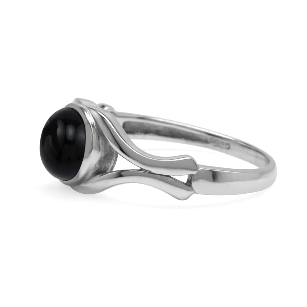 Silvershake 7mm Natural Black Onyx White Gold Plated 925 Sterling Silver Solitaire Casual Gemstone Ring Size 12