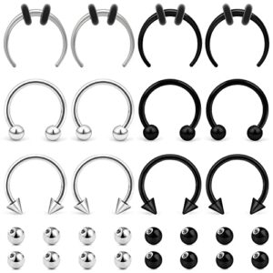 dyknasz 12pcs septum rings 16g septum jewelry surgical steel septum ring septum piercing horseshoe barbell lip rings hoops for women men 16pcs extra replacement balls