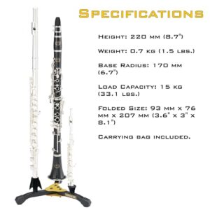 Lumintrail Hercules Flute/Clarinet Stand & Piccolo Stand w/ Carrying Bag, DS543BB, Foldable, 2 Clarinet/Flute Pegs & 1 Piccolo Peg, w Cleaning Cloth