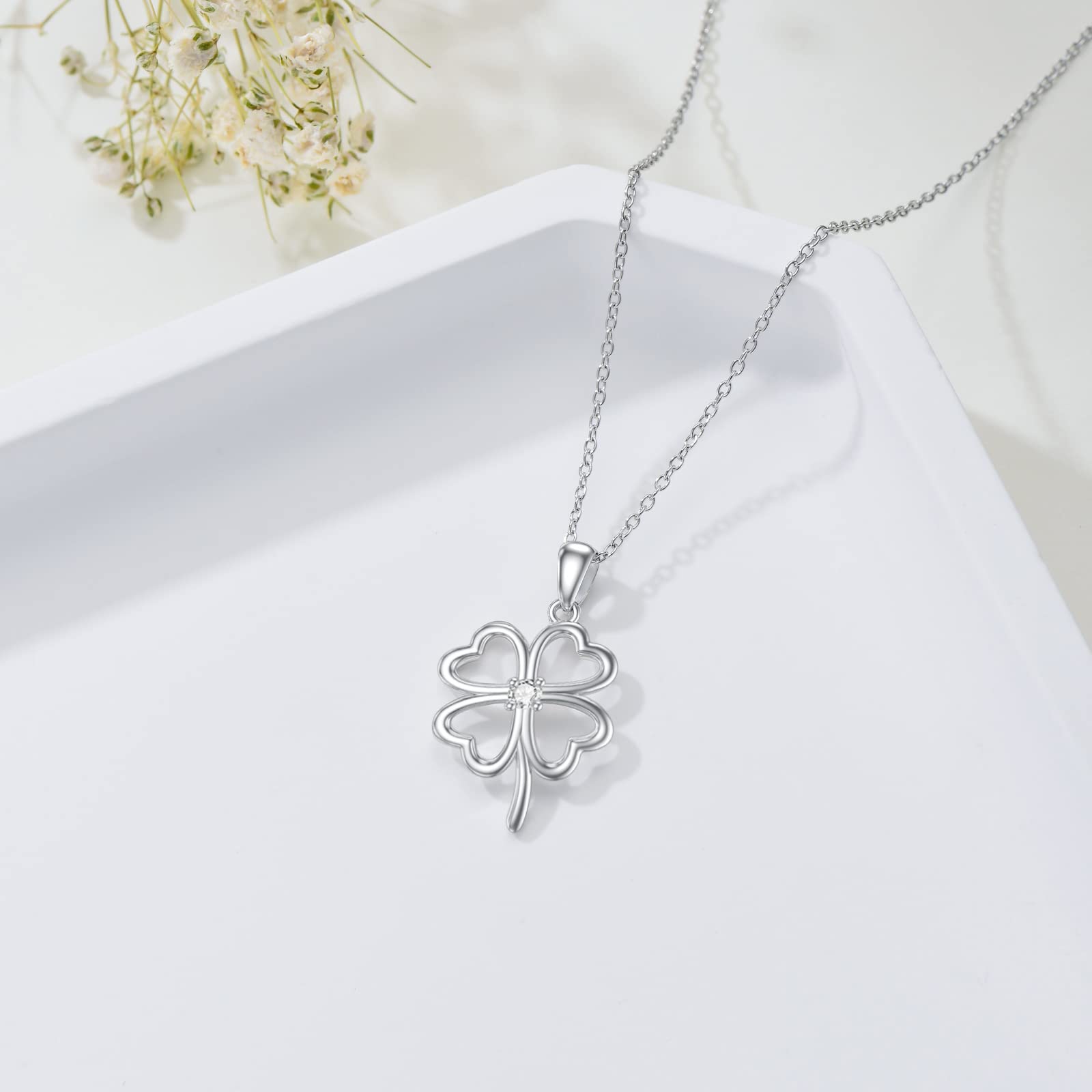 CTIEIP Diamond Four-Leaf Clover Pendant Necklace for Women Sterling Silver Diamond Flower Necklace Jewelry Gift for Her