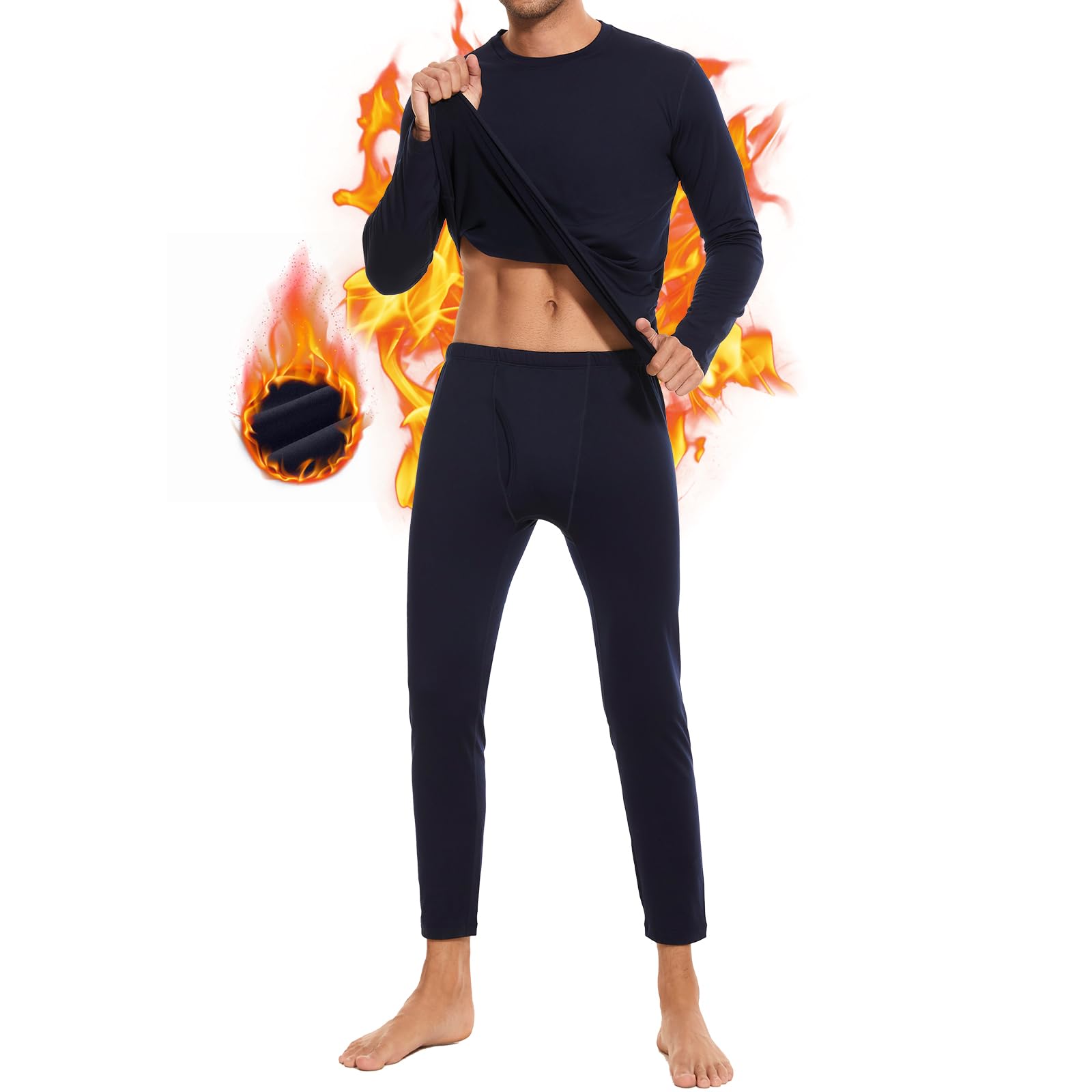 SIMIYA Thermal Underwear Set for Men Long Johns with Fleece Lined Long Sleeve Base Layer Set Top Bottom Blue