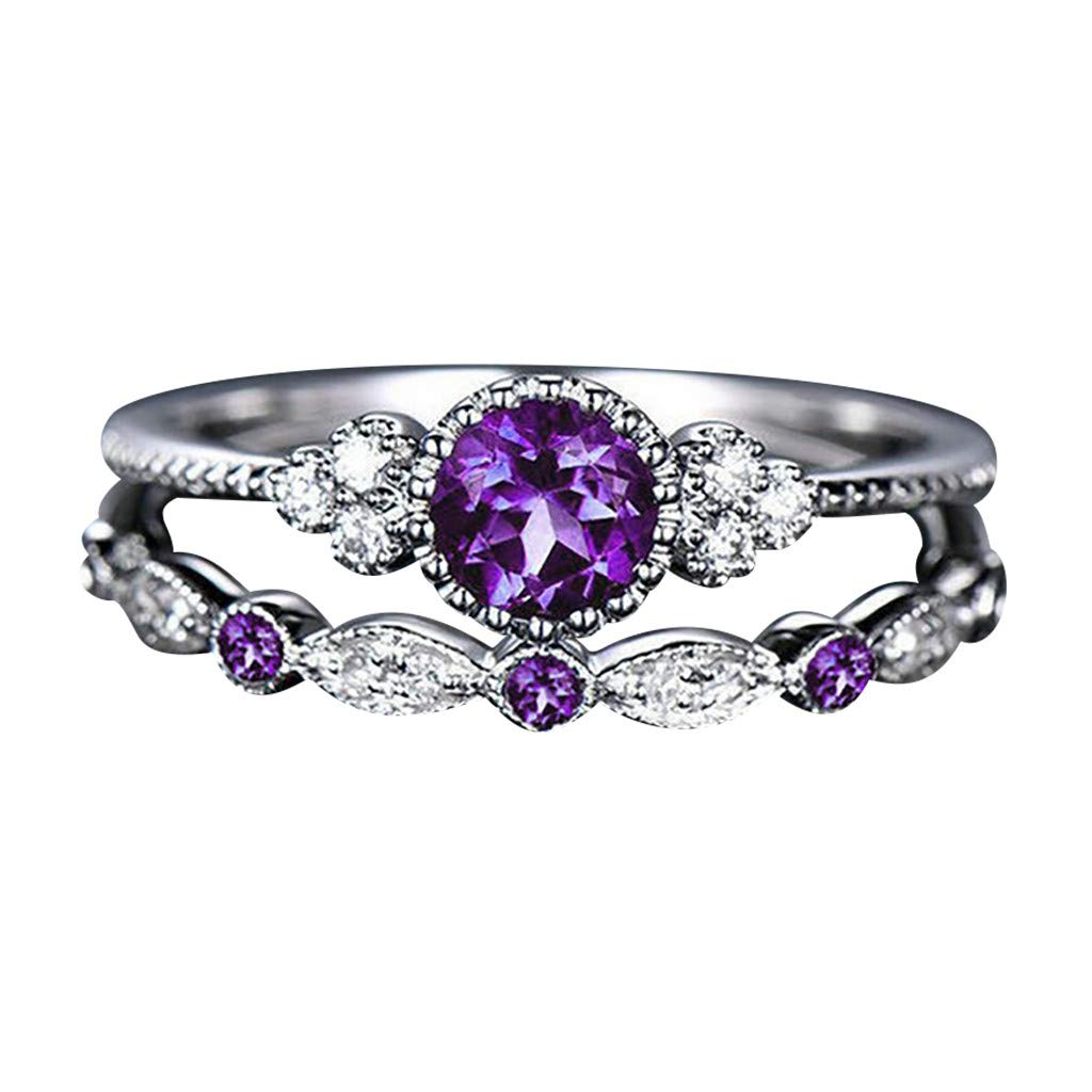 Engagement Ring Sets Sterling Silver Promise EternityBand Rings Diamond with Cubic Zirconia Wedding Engagement Anniversary Promise Rings Bridal Sets (Purple, 8)