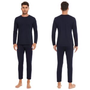 SIMIYA Thermal Underwear Set for Men Long Johns with Fleece Lined Long Sleeve Base Layer Set Top Bottom Blue