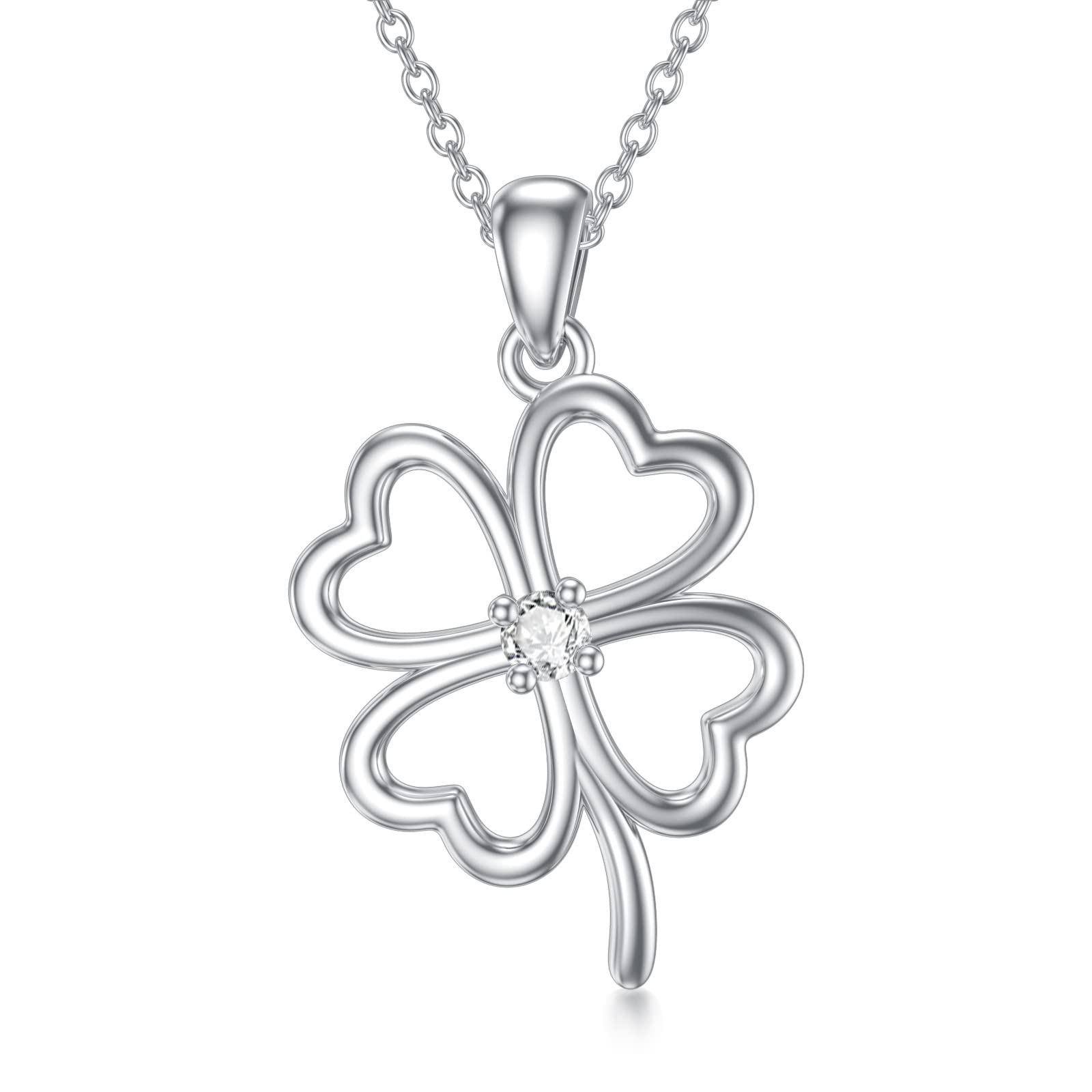 CTIEIP Diamond Four-Leaf Clover Pendant Necklace for Women Sterling Silver Diamond Flower Necklace Jewelry Gift for Her