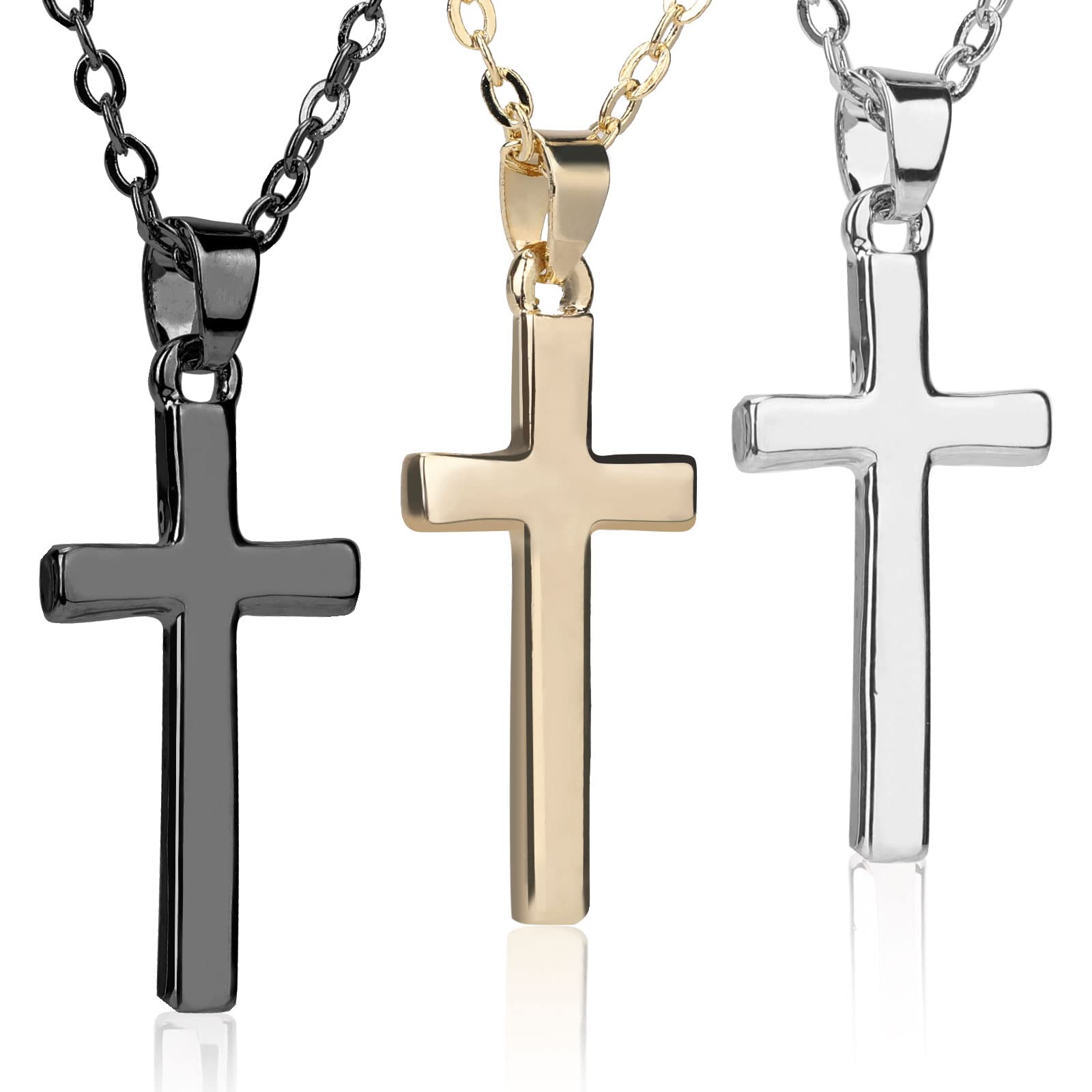 KIAFUM 3 Pcs Cross Necklaces, Ladies Cross Necklaces, Faith Pendants 14k Gold Plated/Silver Plated Delicate Chain Ladies Necklaces, Men Necklaces