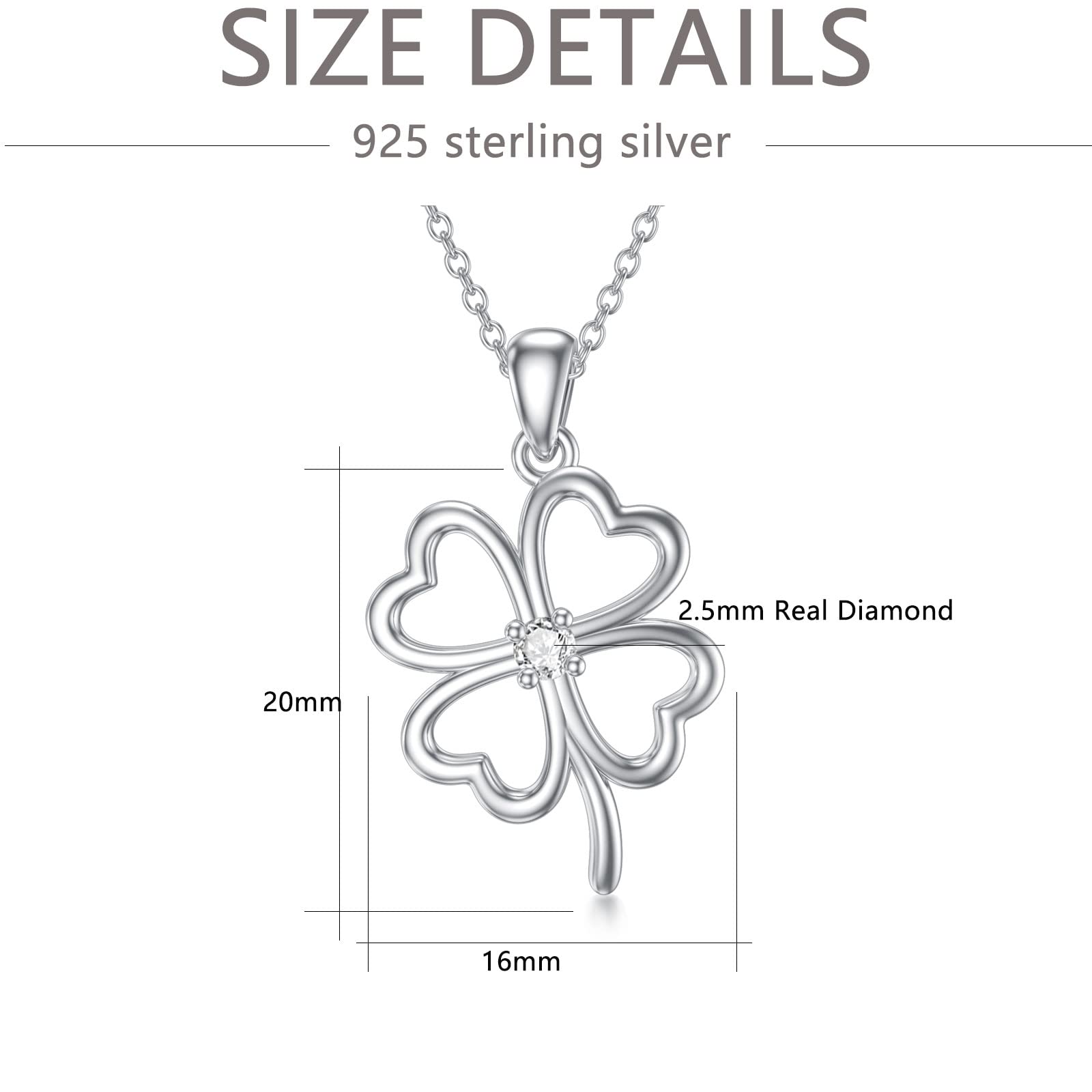 CTIEIP Diamond Four-Leaf Clover Pendant Necklace for Women Sterling Silver Diamond Flower Necklace Jewelry Gift for Her