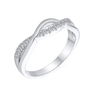 Personalize Intertwined Rope Twist Knot 1/2 Eternity Clear Pave Cubic Zirconia CZ Infinity Band Ring For Women Girlfriend .925 Sterling Silver Customizable