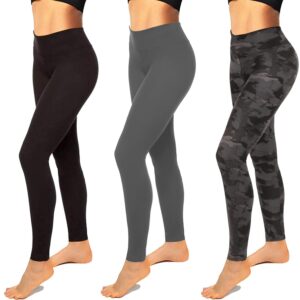 high waisted leggings for women no see-through-soft athletic tummy control black pants for running yoga workout(3 pack black grey black print,small-medium)