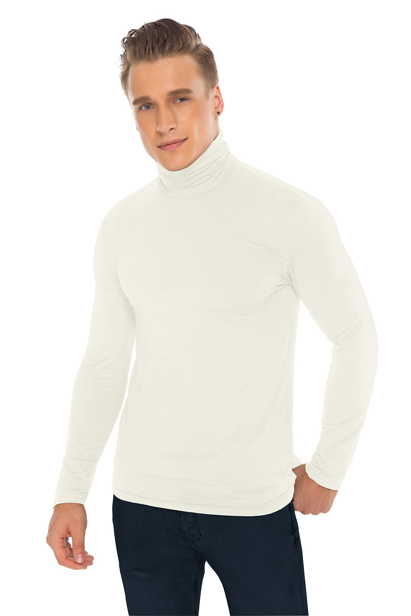 Derminpro Men's Thermal Fleeced Turtleneck Soft Slim Fit Long Sleeve Undershirt Off White Medium