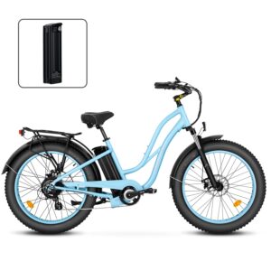 nf nightfire electric bike for adult, 750w electric city bicycle up to 45-55 miles, removable battery, 7 speed, 26" fat tire ebike for womens bicycle (blue-11)