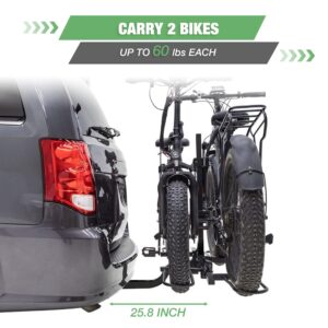 CARSTY Hitch Bike Rack, Bicycle Rack for Car Bike Rack for SUV Trucks Wobble Free Smart Tilting Foldable Design for Standard, Fat Tire 2 Ebike Rack, Bike Carrier Hitch Mount 2-inch Receiver