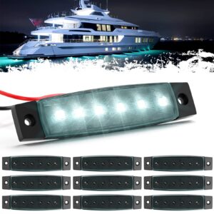 pseqt led boat navigation lights marine interior courtesy light strip deck transom cockpit lighting 3.8'' 6led 12v waterproof lamp w/smoked lens for fishing pontoon kayak yacht sailboat (white 10pcs)